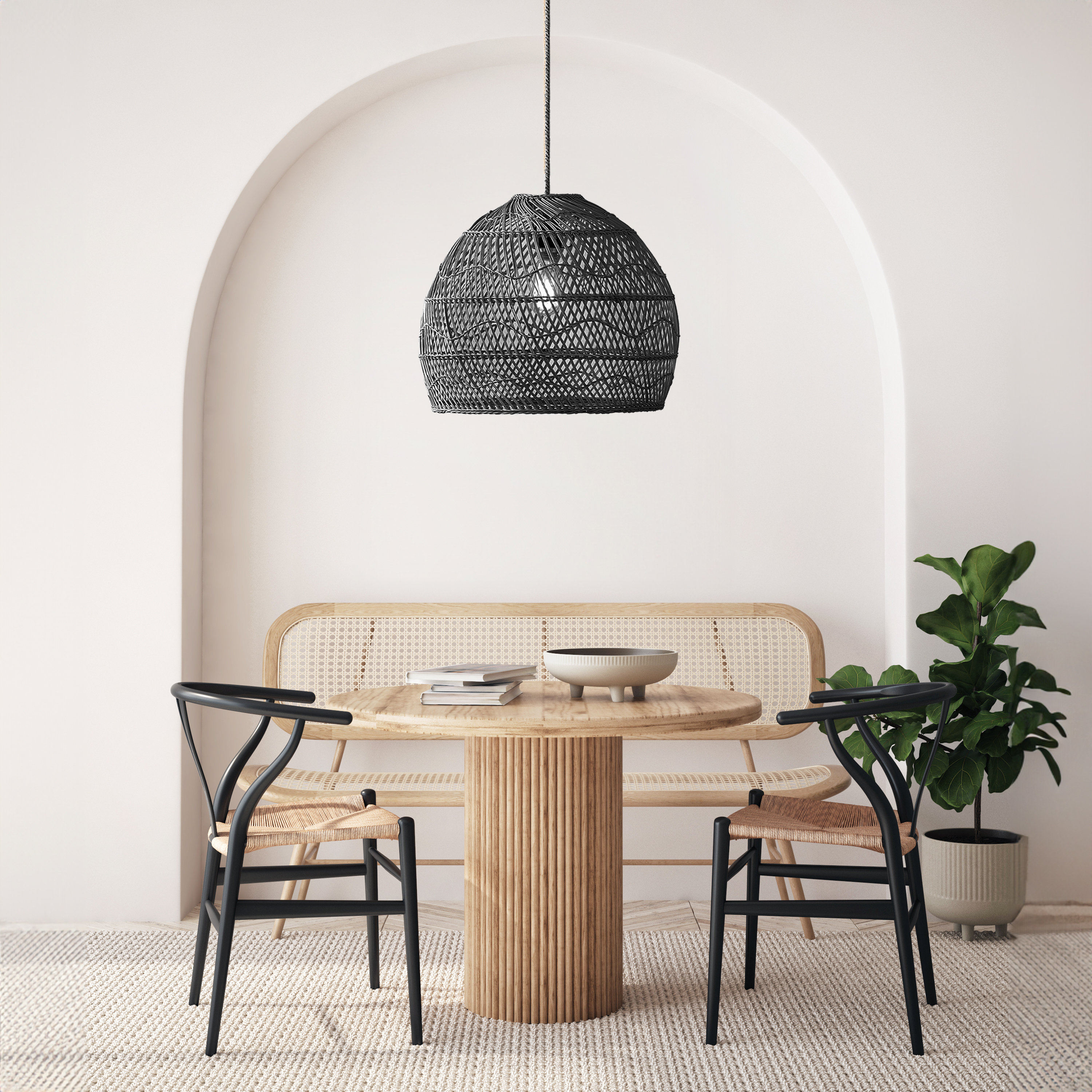 Bay Isle Home™ Arnelia 1 - 14", 18'', 24'' Black Handwoven Rattan Plug-In or Hardwired Pendant ...